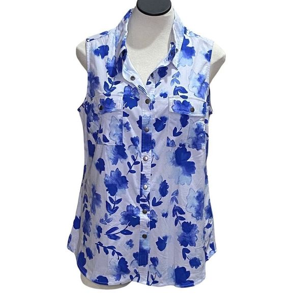 LuLaRoe | Tops | Pretty Lularoe Roxanne Snap Tank Blue Floral Size ...